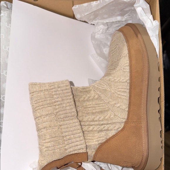 UGG | Shoes | Ugg Tan And Cream Knit Ankle Boots | Poshmark